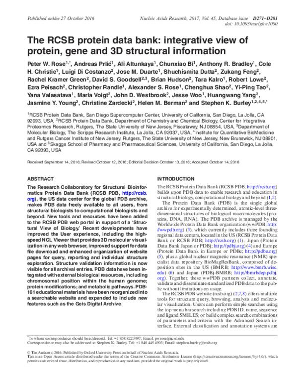 (PDF) The RCSB protein data bank: integrative view of protein, gene and ...