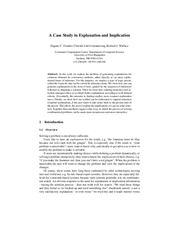 (PDF) A Case Study in Explanation and Implication