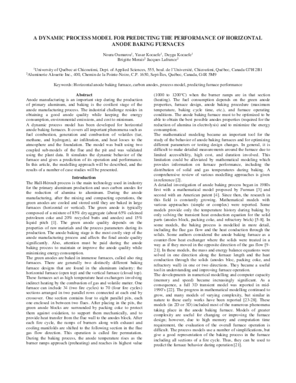 (PDF) A Dynamic Process Model for Predicting the Performance of Horizontal Anode Baking Furnaces