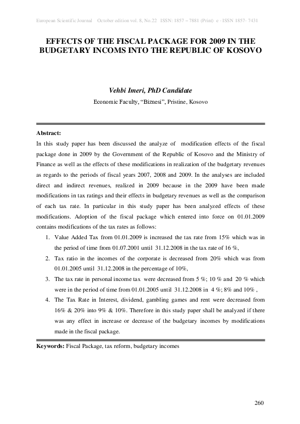 (PDF) Effects of the Fiscal Package for 2009 in the Budgetary Incoms ...