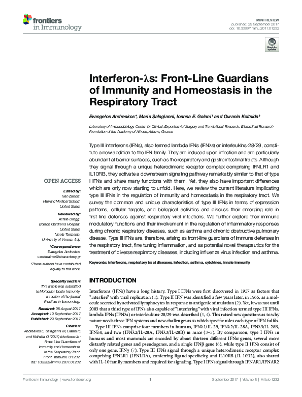 Pdf Interferon λs Front Line Guardians Of Immunity And Homeostasis