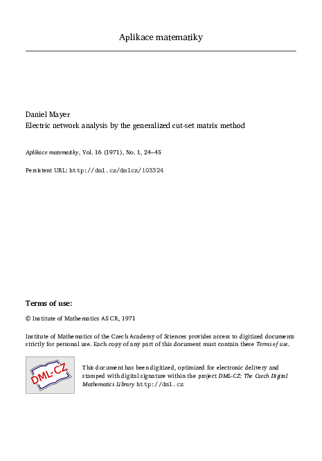 (PDF) Electric network analysis by the generalized cut-set matrix method