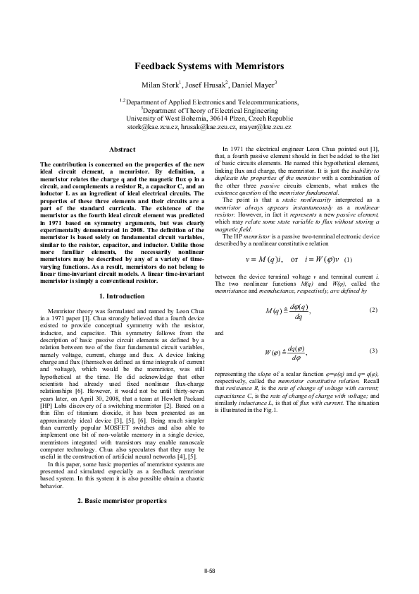 (PDF) Feedback systems with memristors