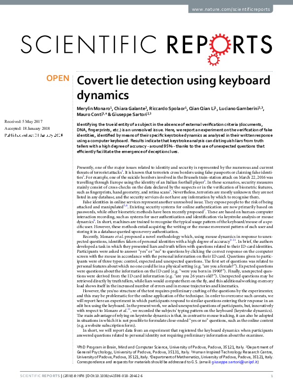 (PDF) Covert lie detection using keyboard dynamics