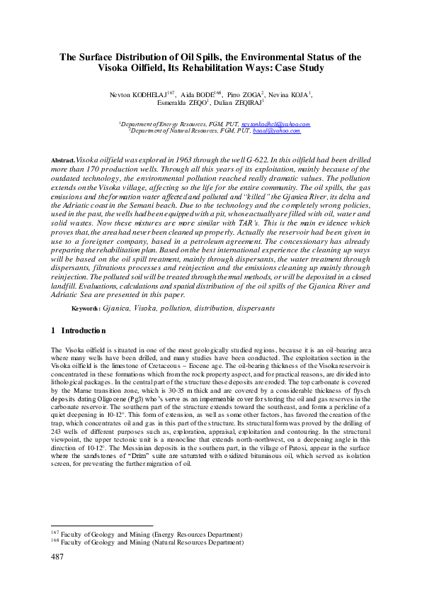 (PDF) The Surface Distribution of Oil Spills, the Environmental Status ...