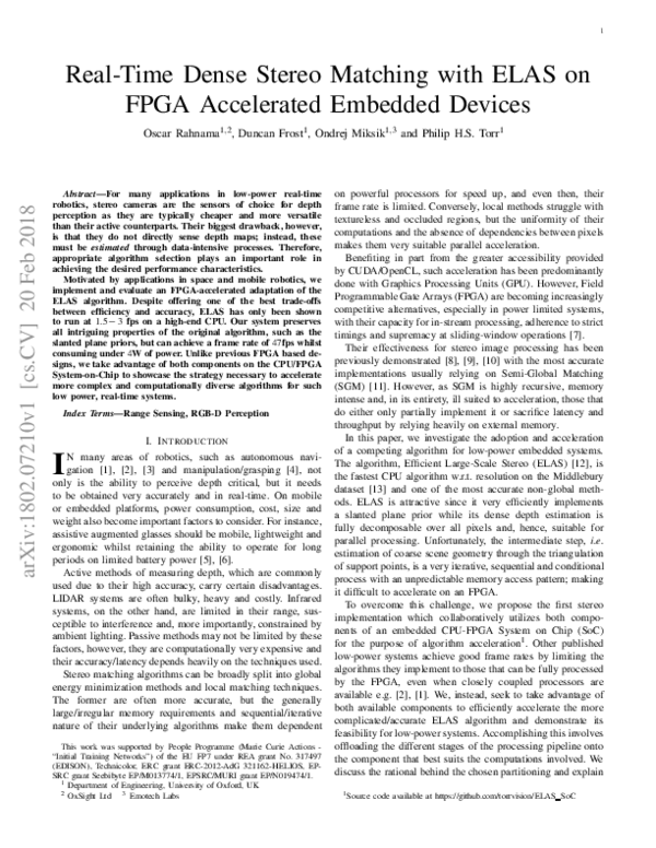 Pdf Real Time Dense Stereo Matching With Elas On Fpga Accelerated Embedded Devices Duncan