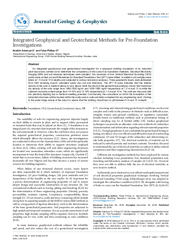 (PDF) Integrated Geophysical and Geotechnical Methods for Pre-Foundation Investigations