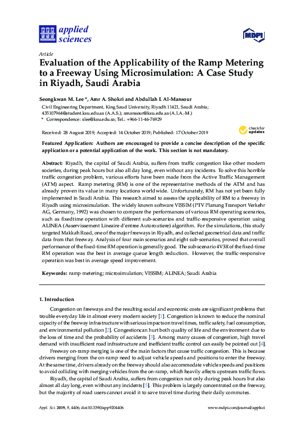 Pdf Evaluation Of The Applicability Of The Ramp Metering To A Freeway Using Microsimulation A