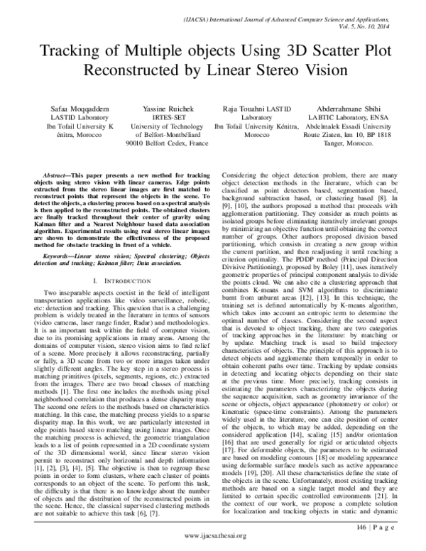 (PDF) Tracking of Multiple objects Using 3D Scatter Plot Reconstructed by Linear Stereo Vision ...