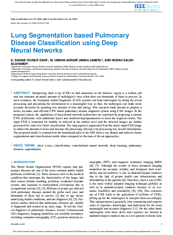 Pdf Lung Segmentation Based Pulmonary Disease Classification Using Deep Neural Networks