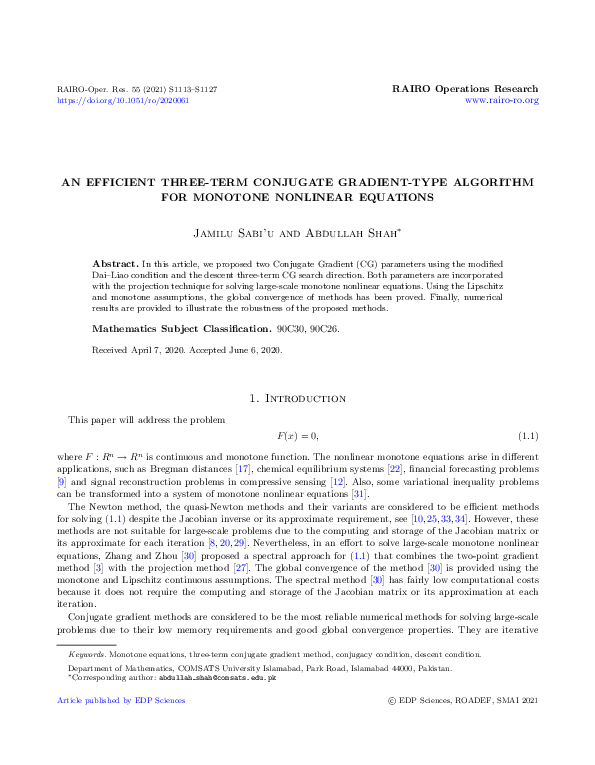 (PDF) An efficient three-term conjugate gradient-type algorithm for monotone nonlinear equations