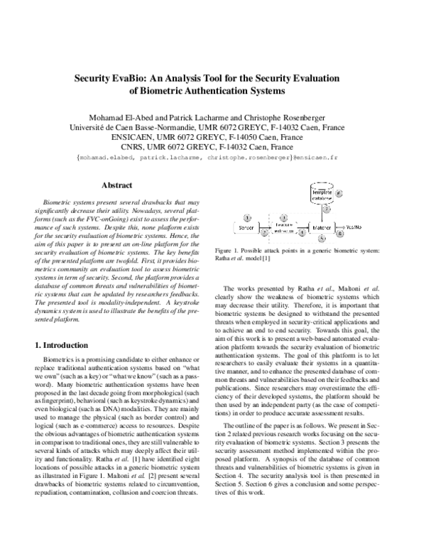 Pdf Evabio A Tool For Security Evaluation Of Biometric Systems