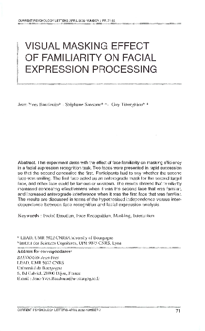 (PDF) Visual Masking Effect of Familiarity on Facial Expression Processing