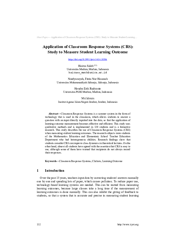 (PDF) Application of Classroom Response Systems (CRS): Study to Measure ...