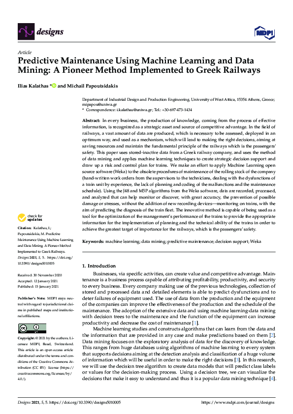 (PDF) Predictive Maintenance Using Machine Learning and Data Mining: A Pioneer Method ...