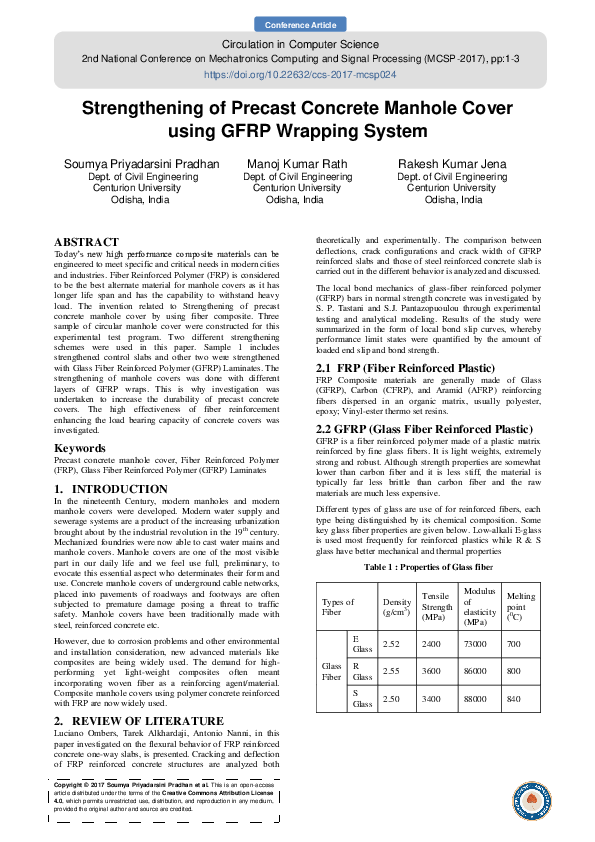 (PDF) Strengthening of Precast Concrete Manhole Cover using GFRP ...