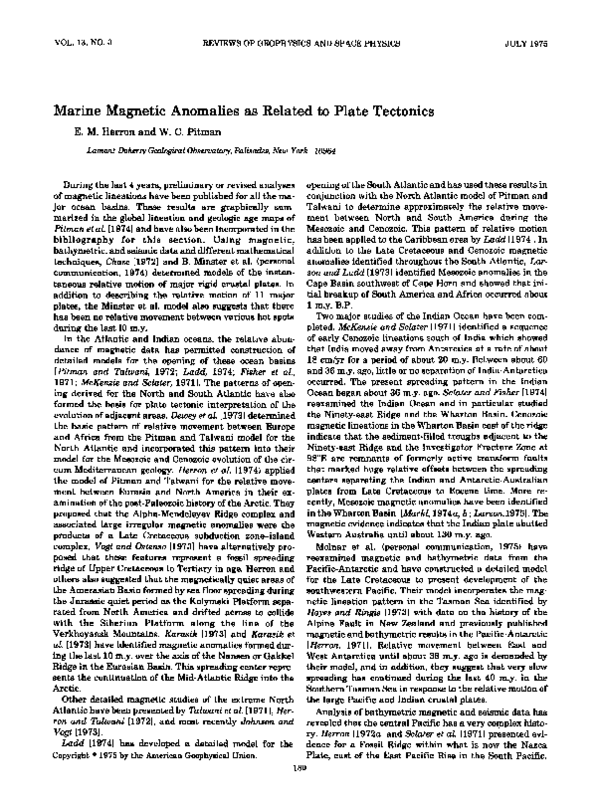 (PDF) Marine magnetic anomalies as related to plate tectonics