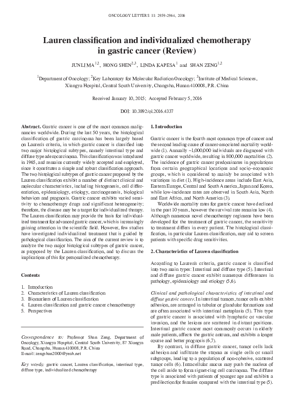 (PDF) Lauren classification and individualized chemotherapy in gastric ...