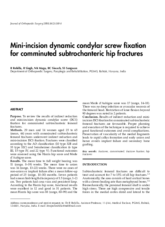 (PDF) Mini-incision dynamic condylar screw fixation for comminuted ...