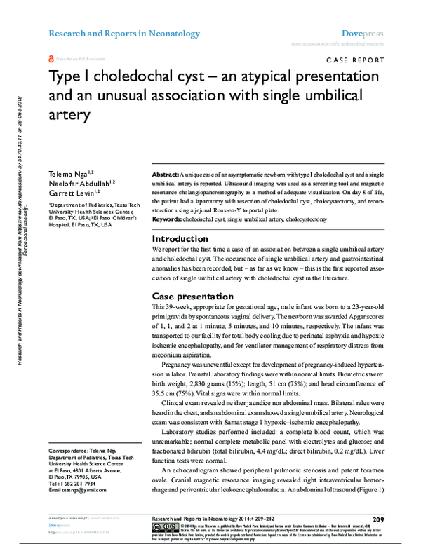(PDF) Type I choledochal cyst – an atypical presentation and an unusual association with single ...