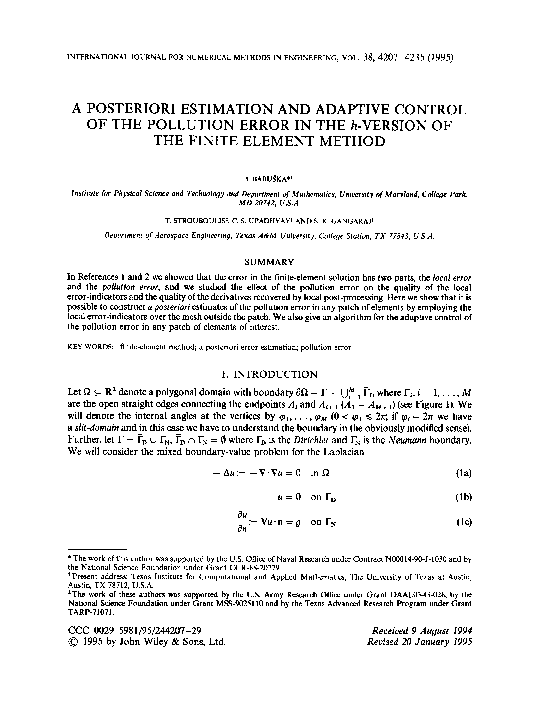 Pdf A Posteriori Estimation And Adaptive Control Of The Pollution Error In The H Version Of