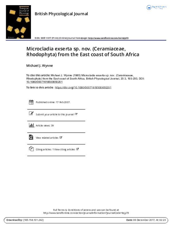 (PDF) Microcladia exserta sp. nov. (Ceramiaceae, Rhodophyta) from the ...