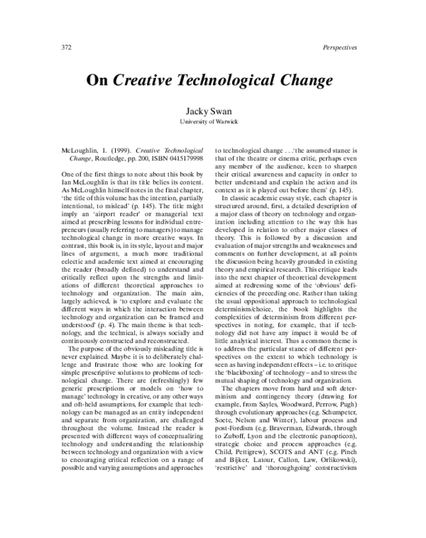 (PDF) On 'Creative Technological Change