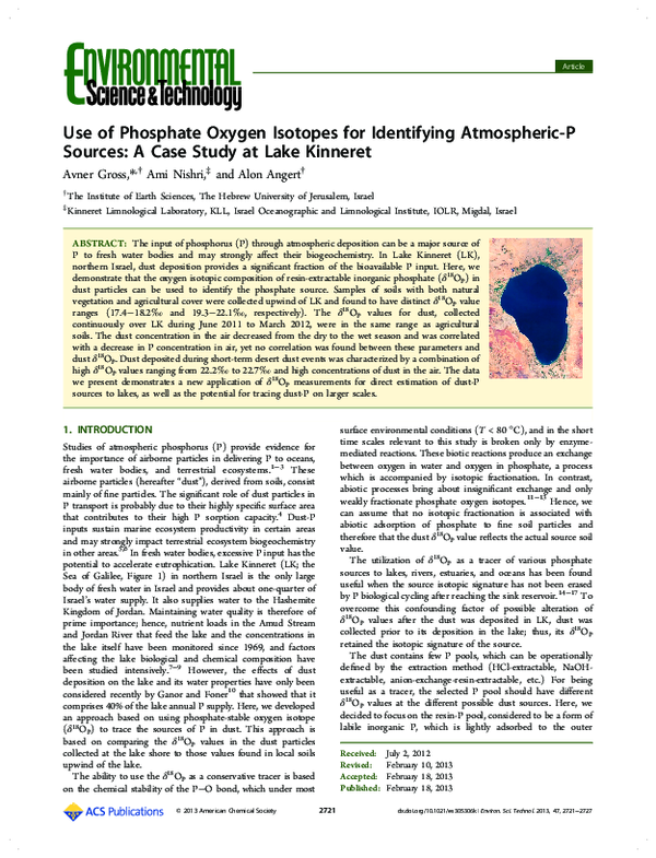 (PDF) Use of Phosphate Oxygen Isotopes for Identifying Atmospheric-P Sources: A Case Study at ...