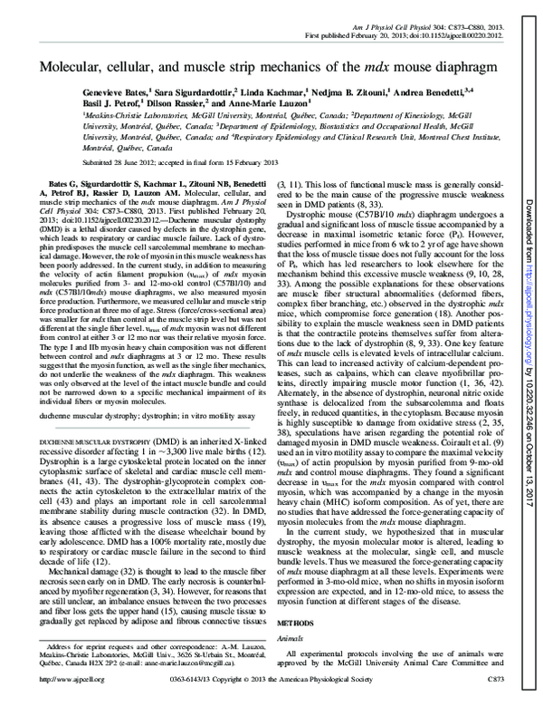 (PDF) Molecular, cellular, and muscle strip mechanics of the mdx mouse ...