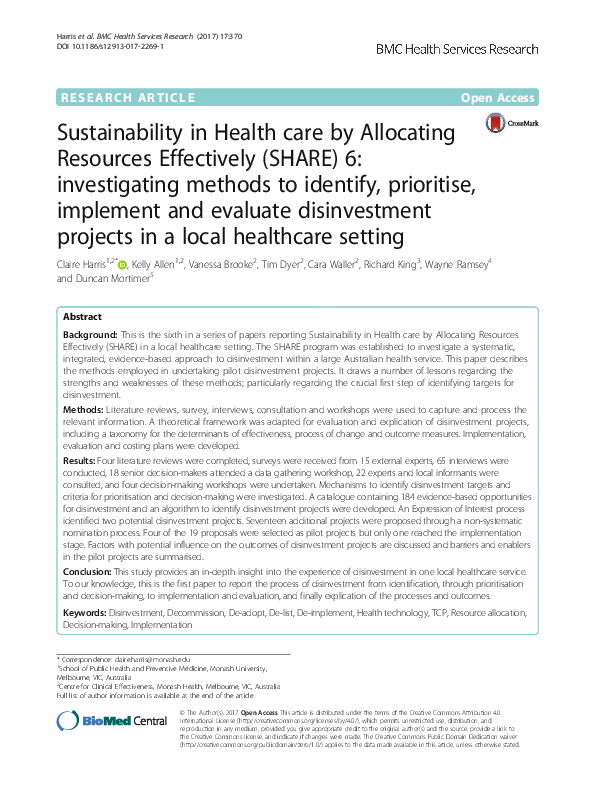 (PDF) Sustainability in Health care by Allocating Resources Effectively ...