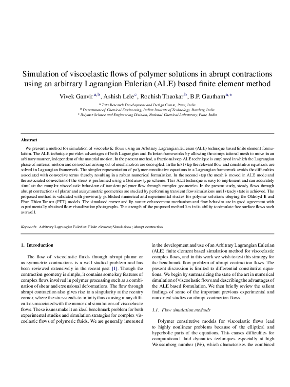 Pdf Simulation Of Viscoelastic Flows Of Polymer Solutions In Abrupt Contractions Using An