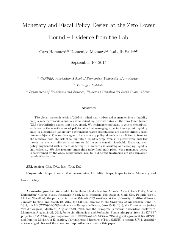 (PDF) Monetary and Fiscal Policy Design at the Zero Lower Bound ...