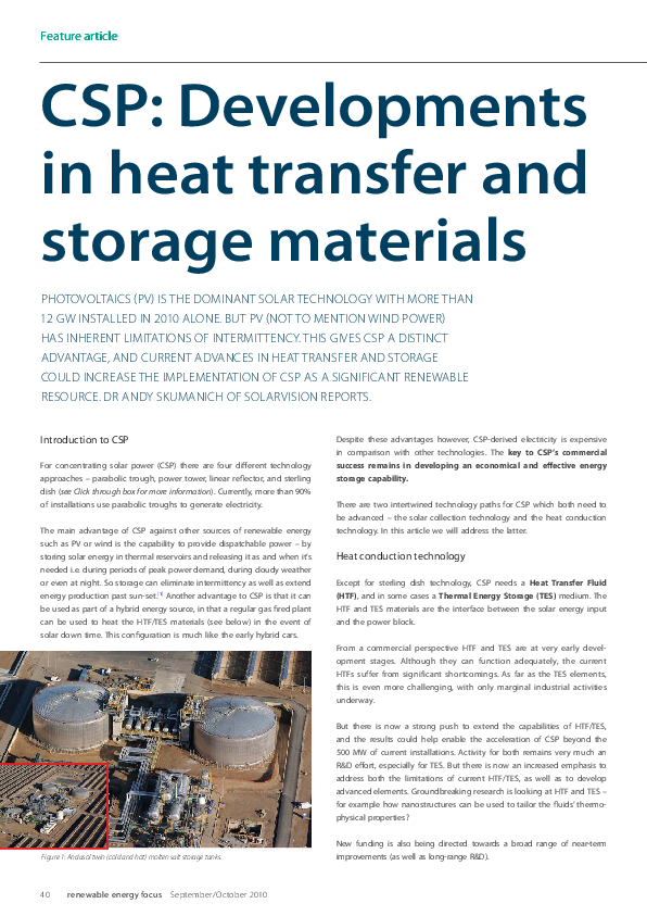 (PDF) CSP: Developments in heat transfer and storage materials