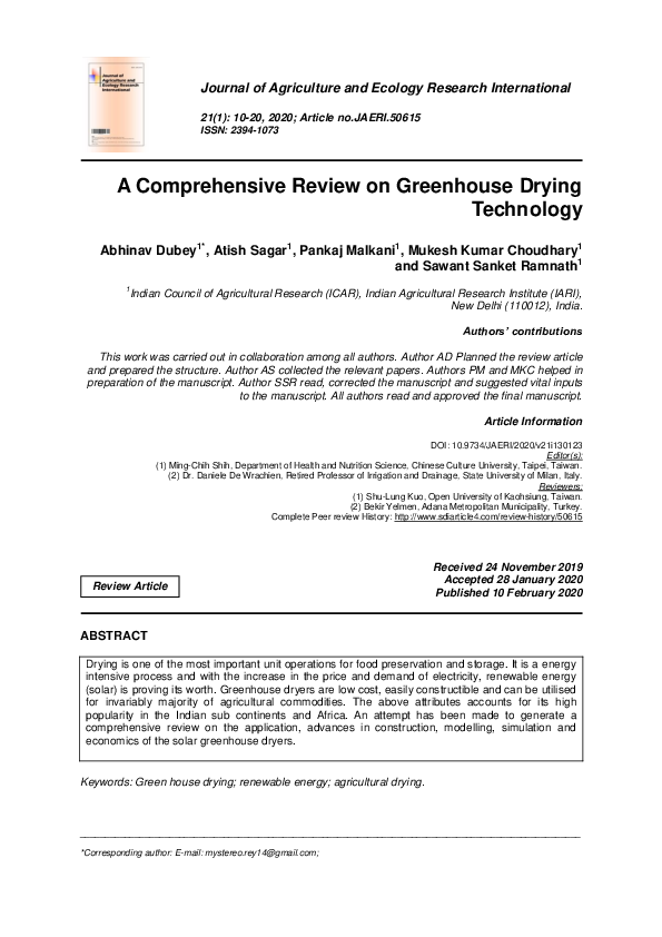 (PDF) A Comprehensive Review on Greenhouse Drying Technology