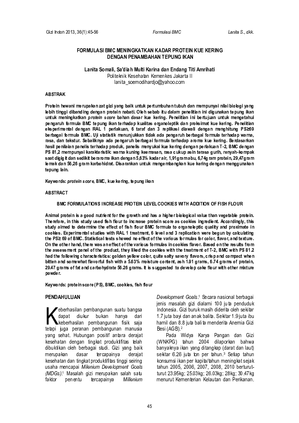 (PDF) Formulasi BMC Meningkatkan Kadar Protein Kue Kering Dengan Penambahan Tepung Ikan