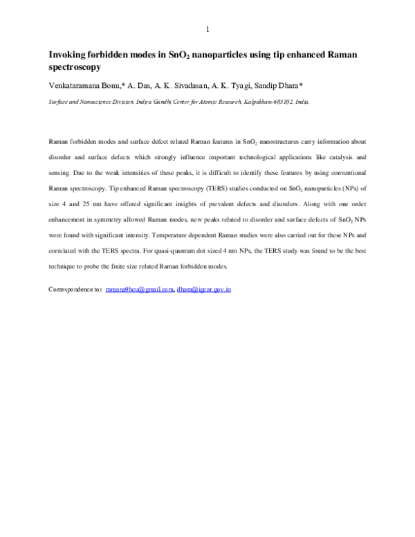 (PDF) Invoking forbidden modes in SnO 2 nanoparticles using tip ...