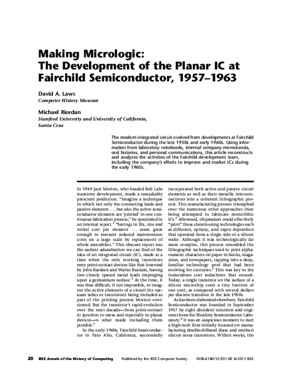 (PDF) Making Micrologic: The Development of the Planar IC at Fairchild ...