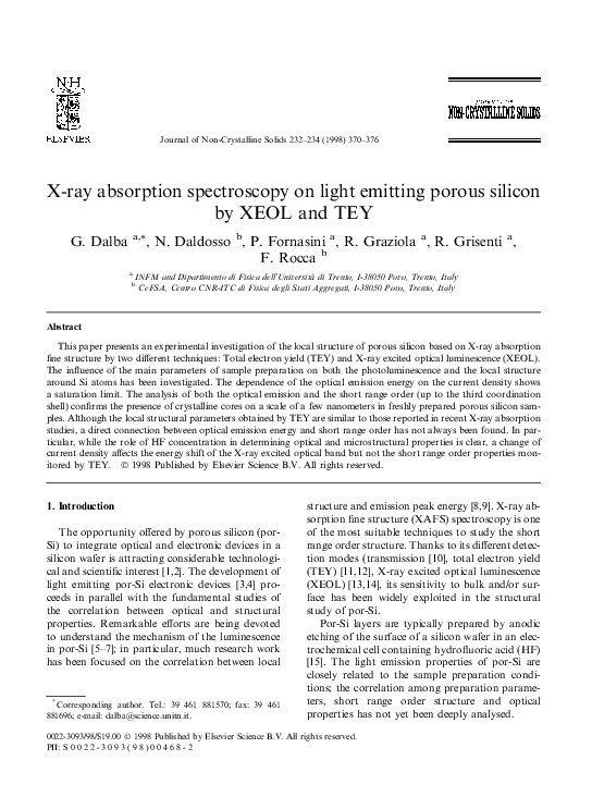 (PDF) X-ray absorption spectroscopy on light emitting porous silicon by ...