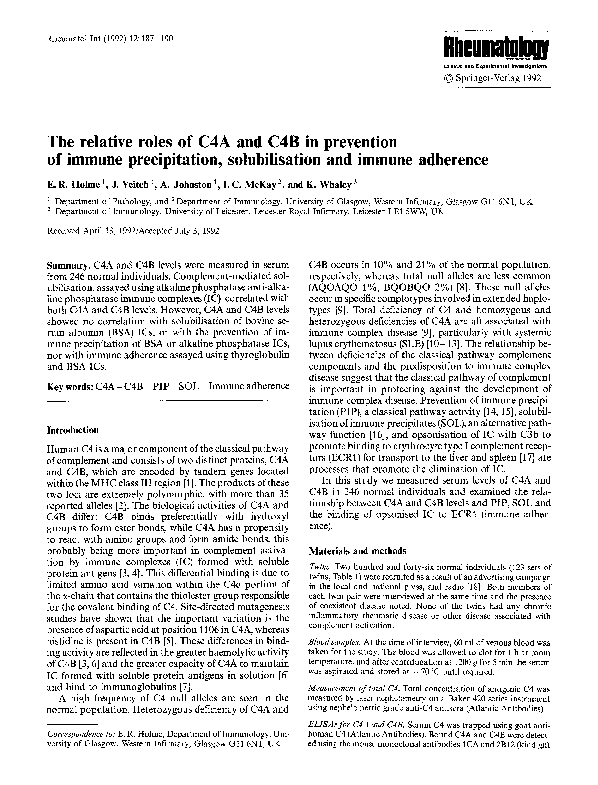 (PDF) The relative roles of C4A and C4B in prevention of immune ...