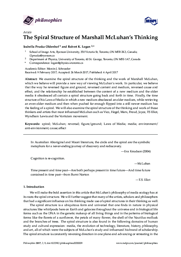 (PDF) The Spiral Structure of Marshall McLuhan’s Thinking