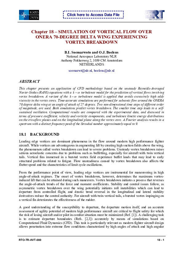 (PDF) Chapter 18 - SIMULATION OF VORTICAL FLOW OVER ONERA 70DEGREE DELTA WING EXPERIENCING ...