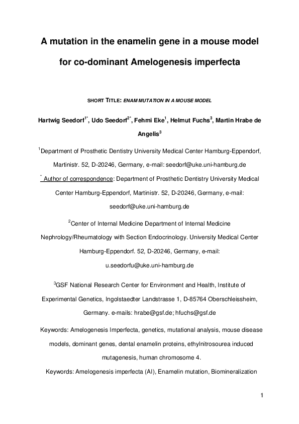 (PDF) A Mutation in the Enamelin Gene in a Mouse Model