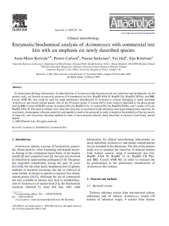 (PDF) Enzymatic/biochemical analysis of Actinomyces with commercial ...
