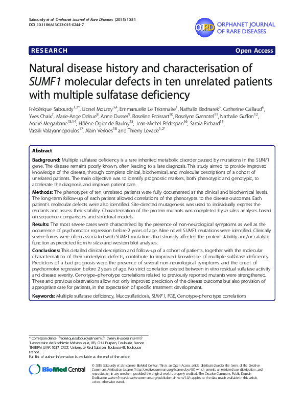 (PDF) Natural disease history and characterisation of SUMF1 molecular ...