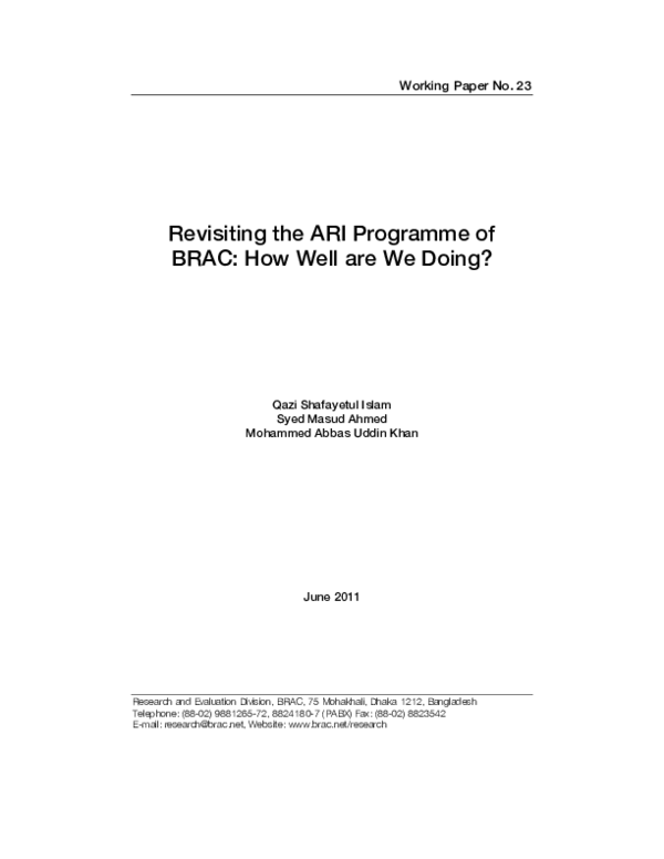 (PDF) Revisiting the ARI Programme of BRAC: How Well are We Doing ...