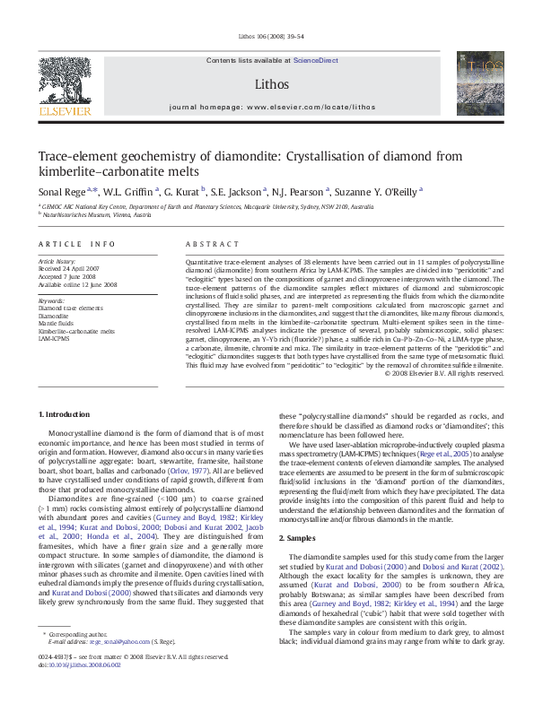 (PDF) Trace-element geochemistry of diamondite: Crystallisation of ...