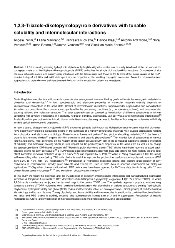 (PDF) 1,2,3-Triazole-Diketopyrrolopyrrole Derivatives with Tunable ...