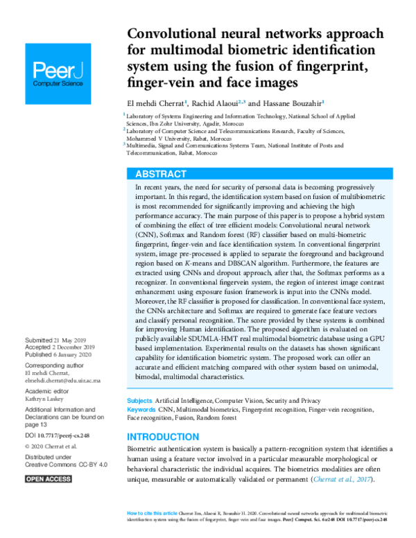 Pdf Convolutional Neural Networks Approach For Multimodal Biometric Identification System