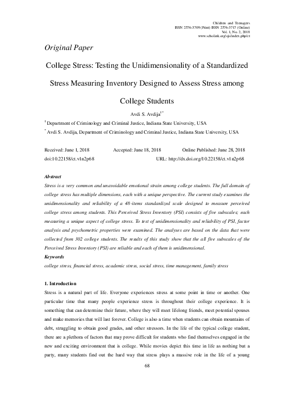 (PDF) College Stress: Testing the Unidimensionality of a Standardized ...