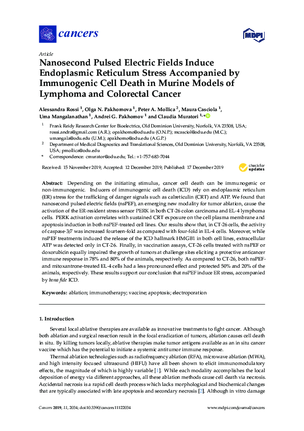 (PDF) Nanosecond Pulsed Electric Fields Induce Endoplasmic Reticulum ...